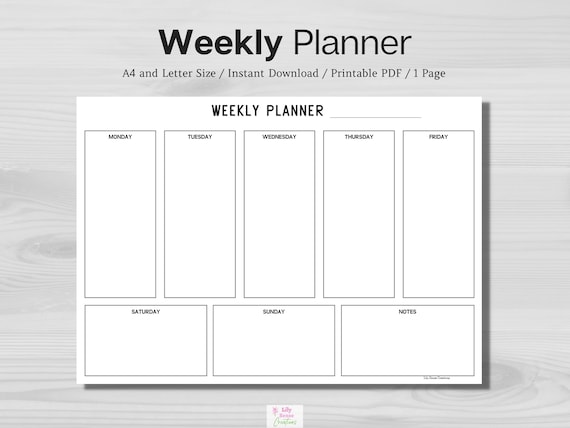 Weekly Planner Landscape Printable Weekly Schedule Week at a | Etsy