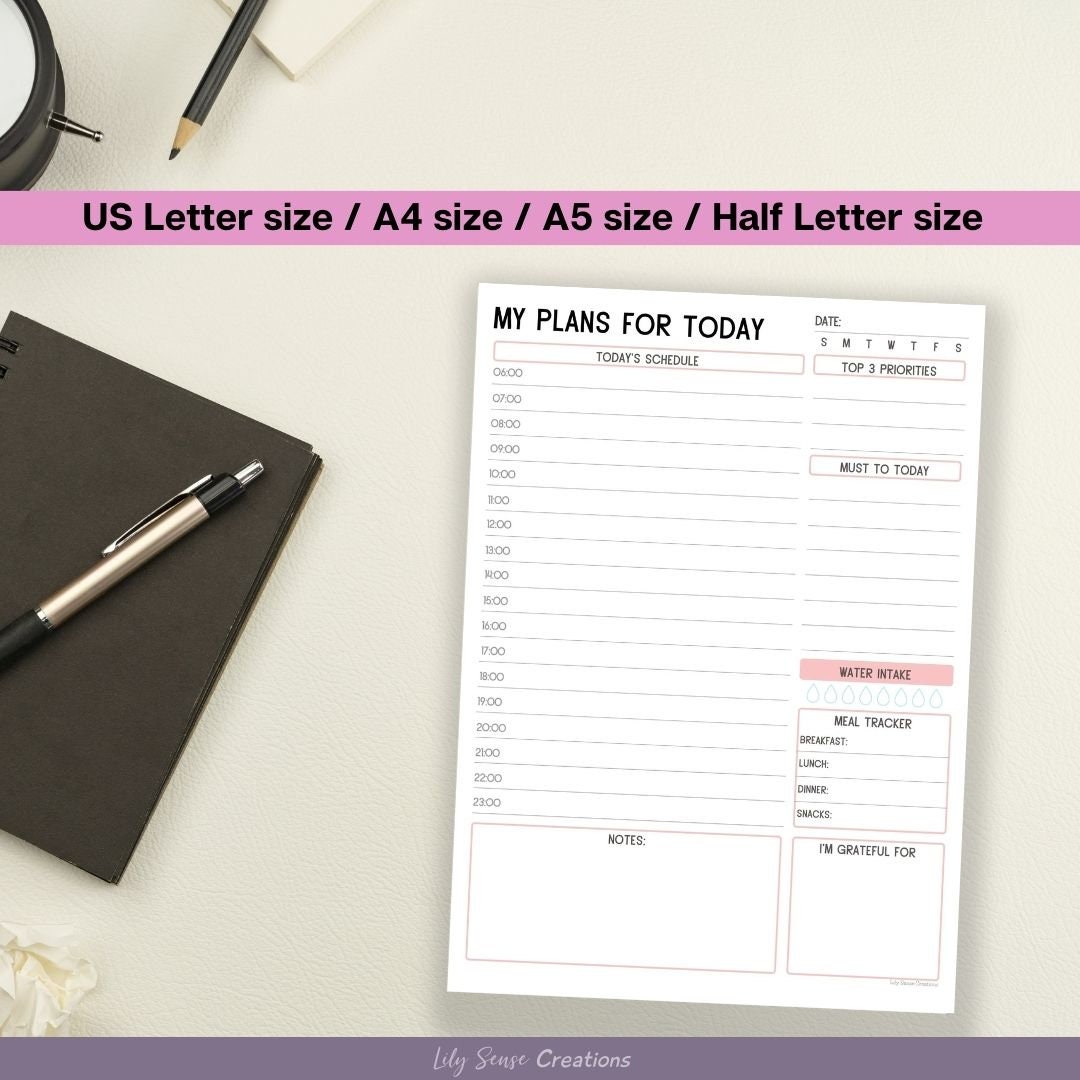Undated Daily Printable Planner, My Plans for Today Planner Sheet ...
