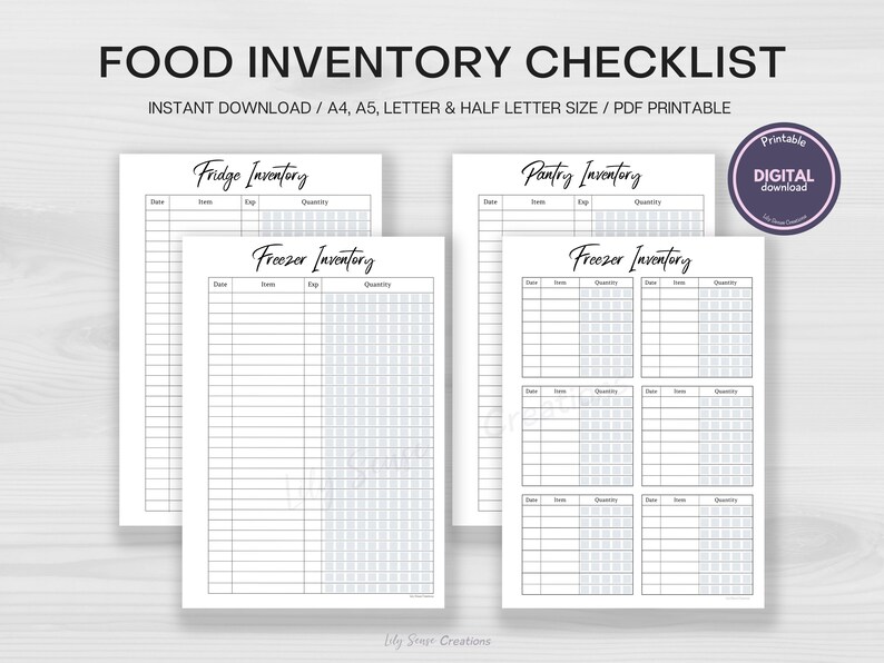 Food Inventory Checklist Kitchen Inventory Fridge Inventory - Etsy