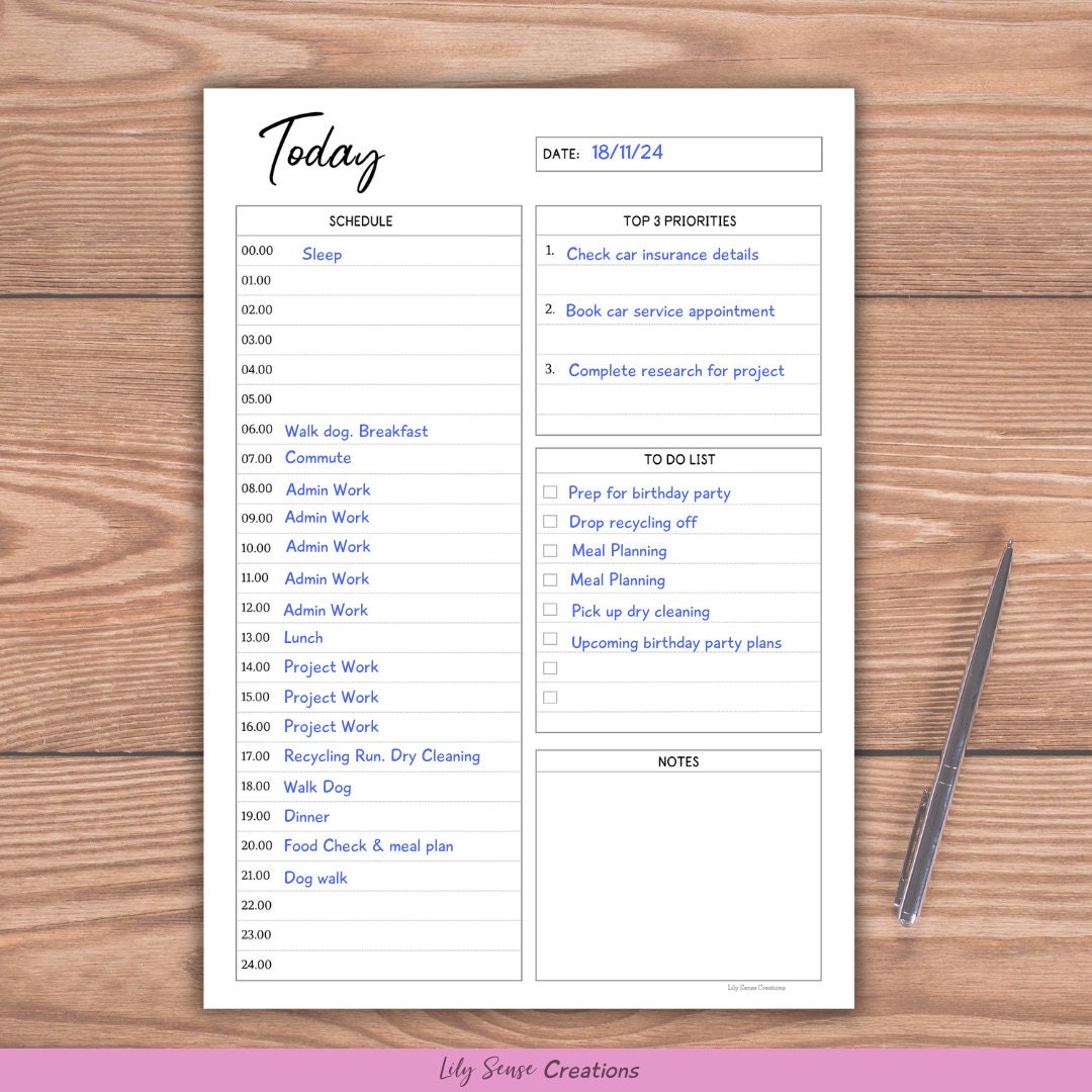 Hourly Daily Planner, Printable Weekly Schedule, Productivity Tracker ...
