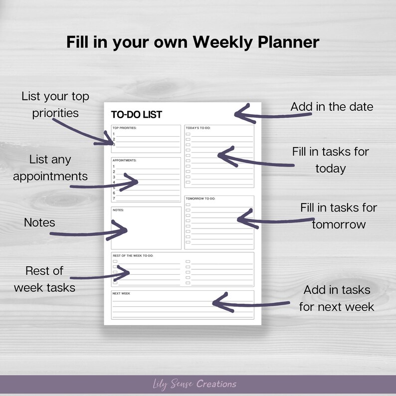 Weekly Task List, Printable Weekly to Do List Template, Productivity ...