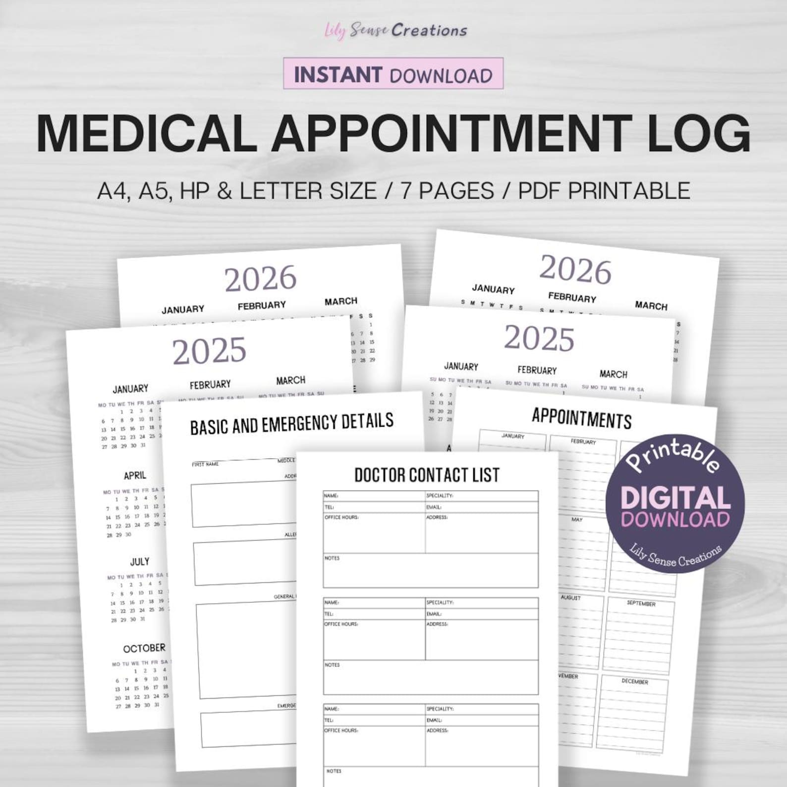 Medical Appointment Log, Printable Appointment Tracker, Doctor Contact ...