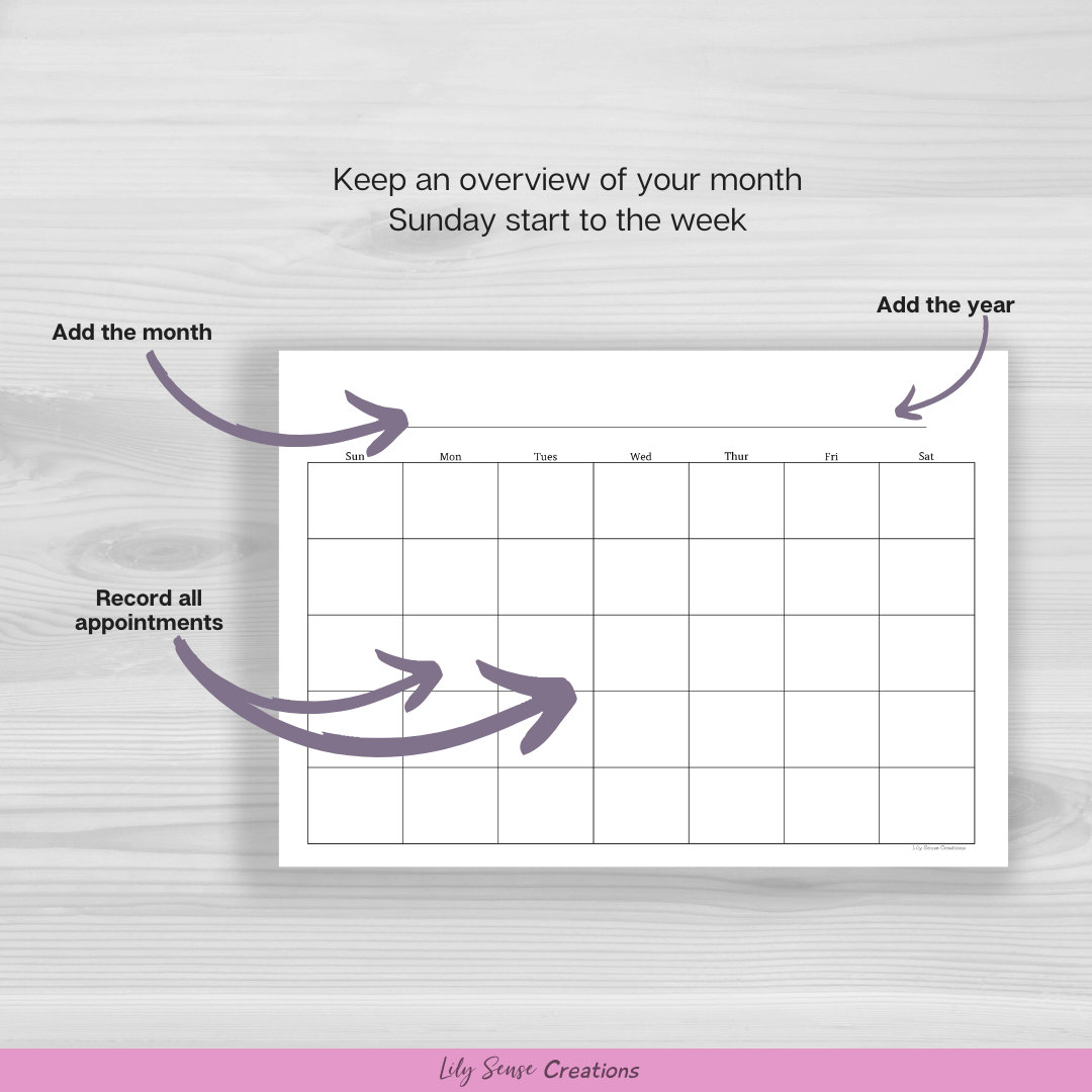 Undated Monthly Calendar Printable Landscape Monthly Planner - Etsy