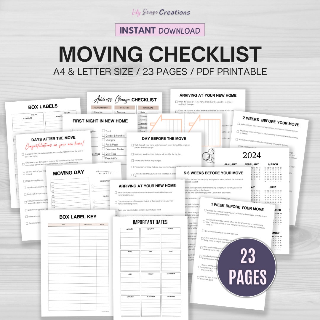 Moving Checklist Printable, Moving Planner Template, Relocation Planner ...