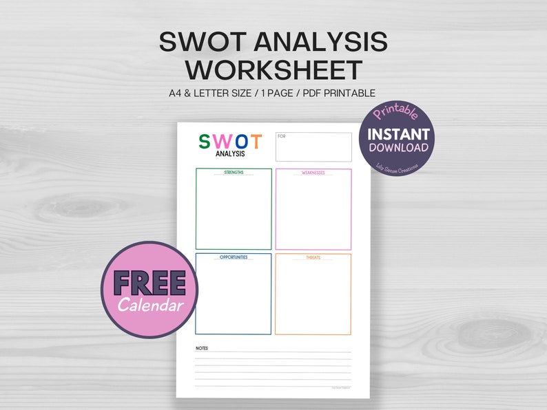 Swot Analysis Printable Page SWOT Template Worksheet A4 and - Etsy ...