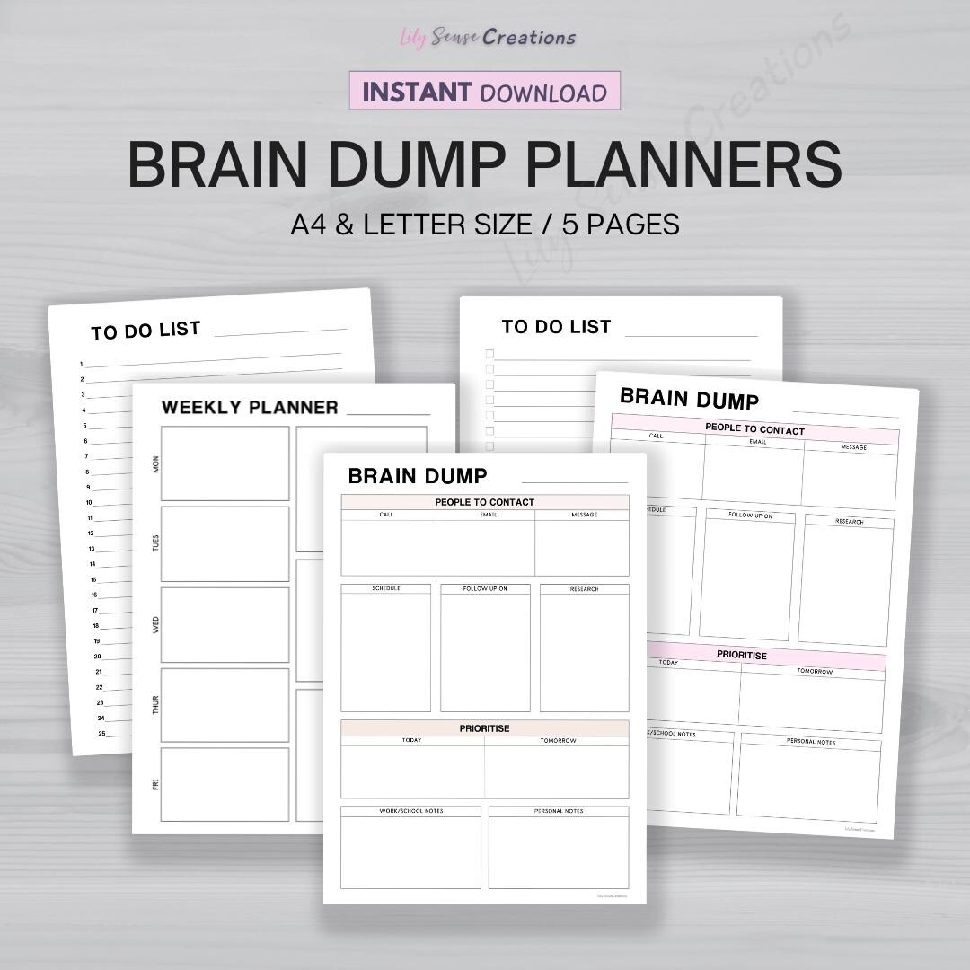 Brain Dump Printable, Work Dump Planner, Thoughts Organizer Tracker ...