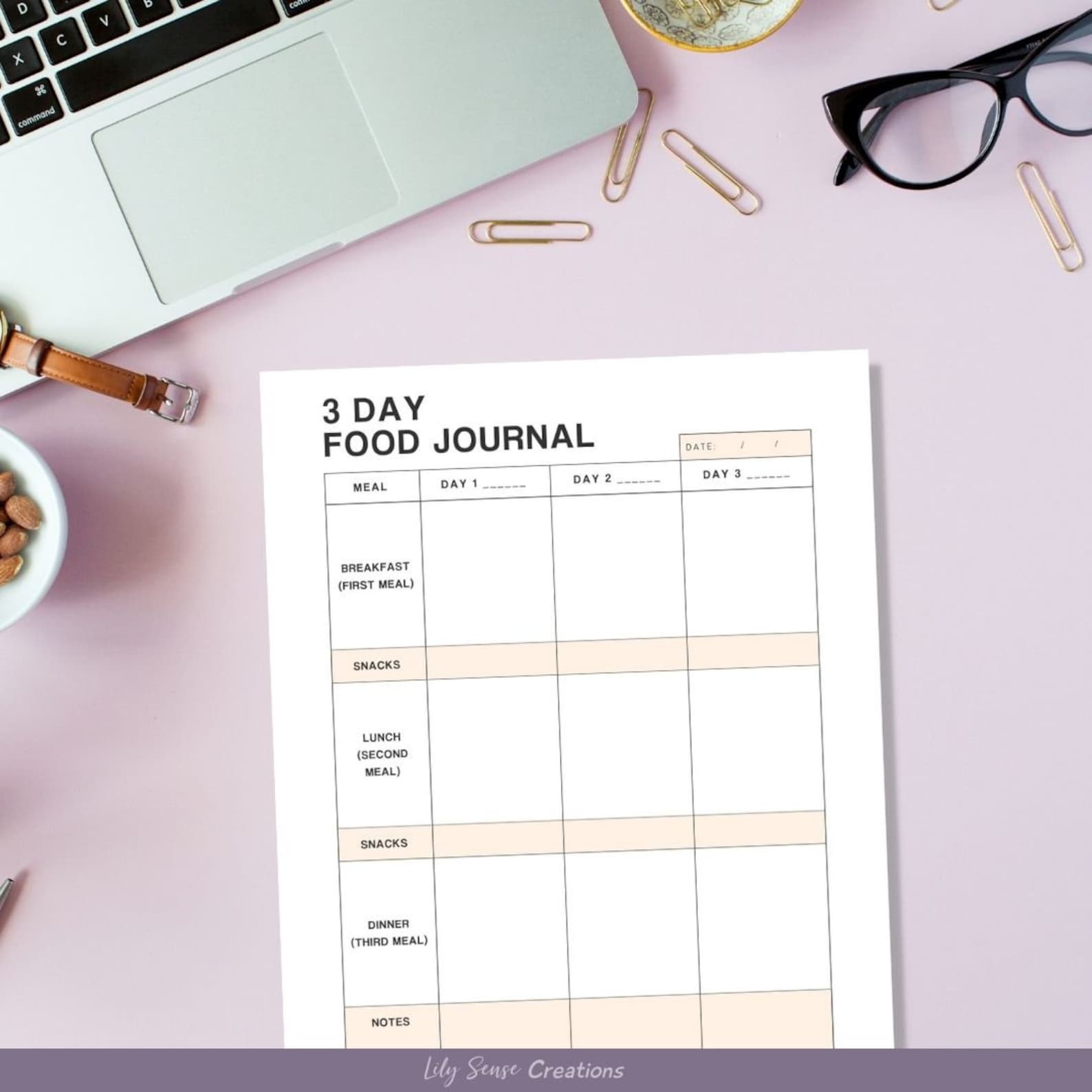 3 Day Food Journal Printable, Food Tracker, Food Log, Daily Food Diary ...
