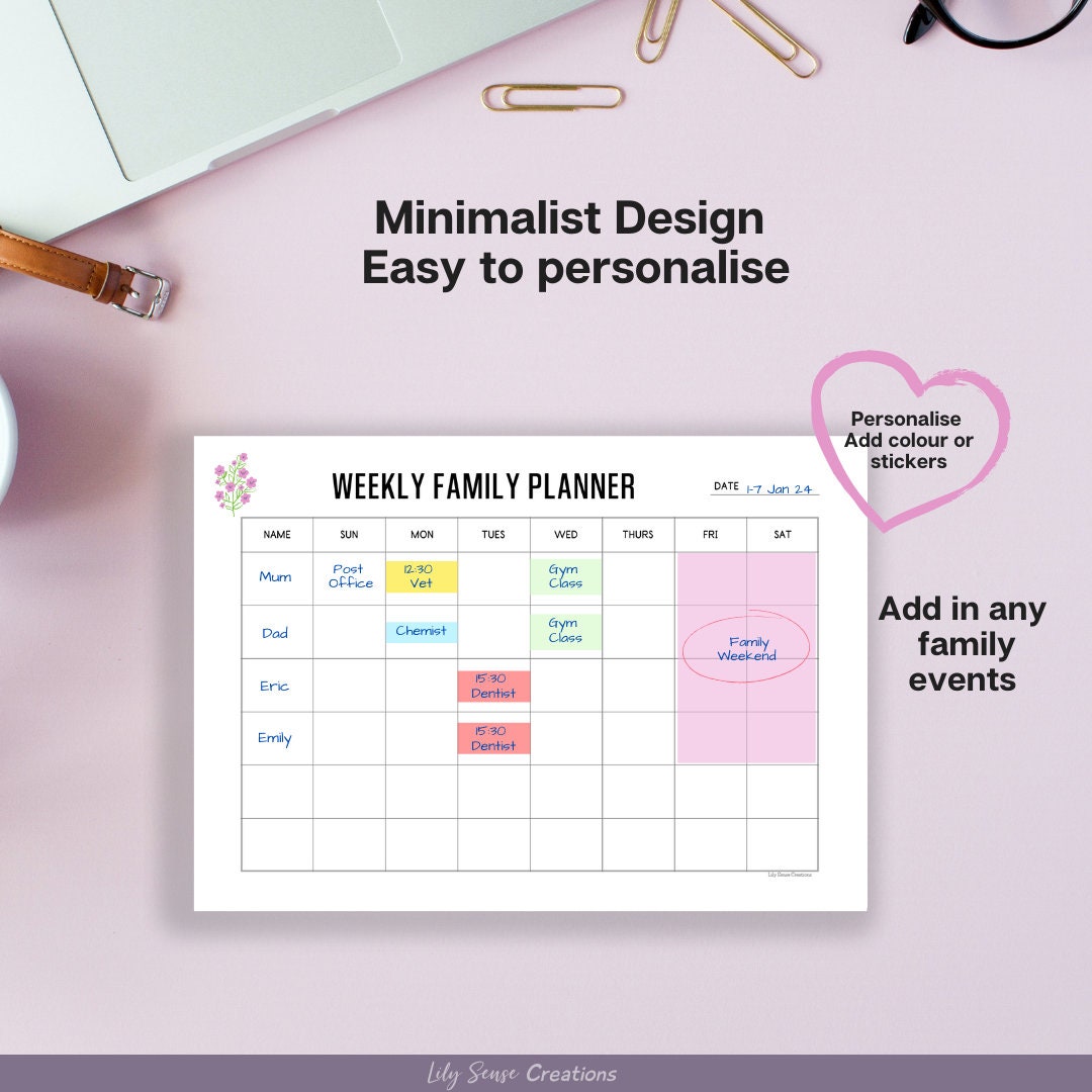 Weekly Family Planner, Printable Weekly Schedule Template, Family ...