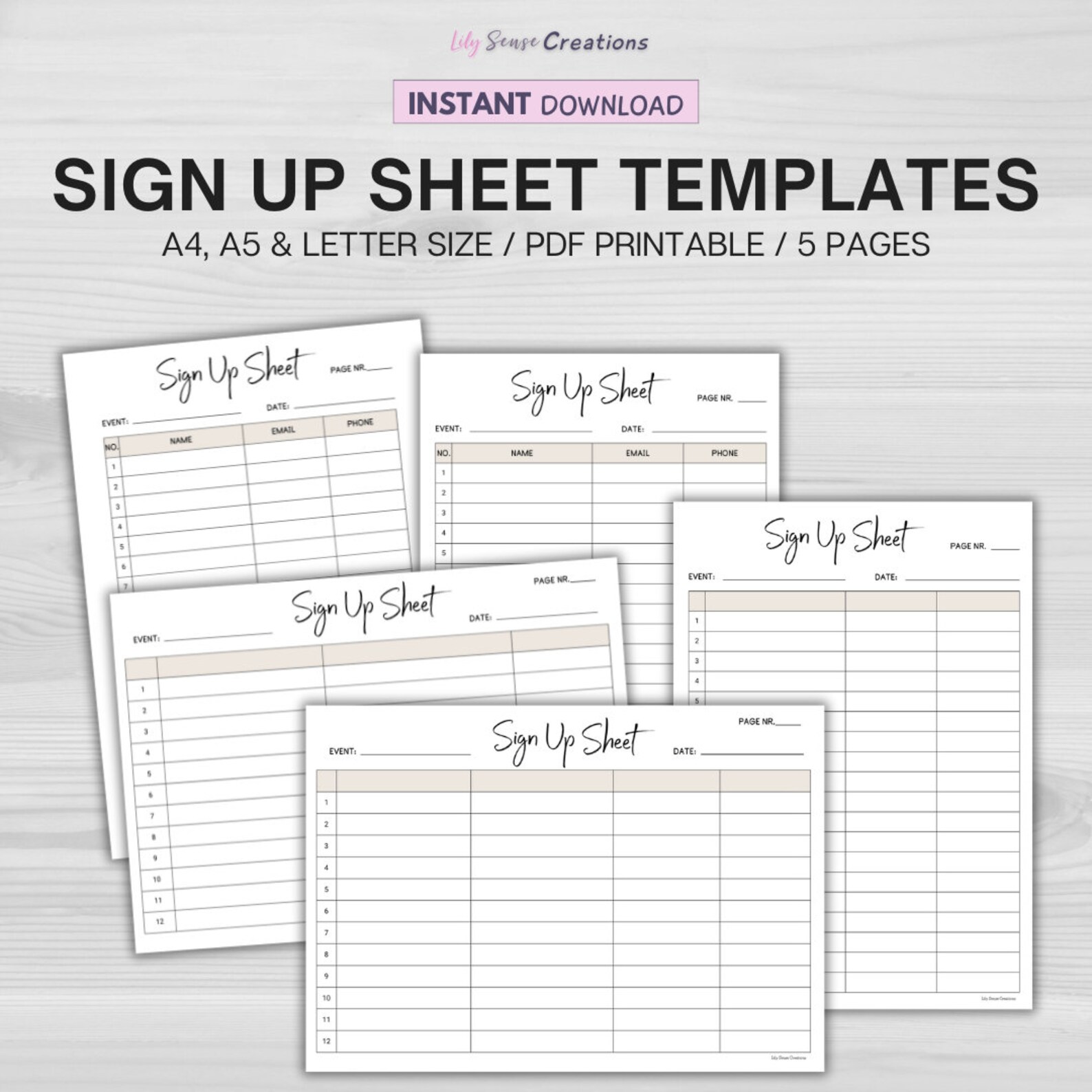 Sign up Sheet Templates, Printable Sign in Form, Event Sign up Sheet ...