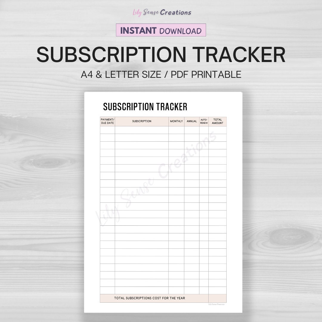 Subscription Tracker Printable, Membership Tracker, Subscription Log ...
