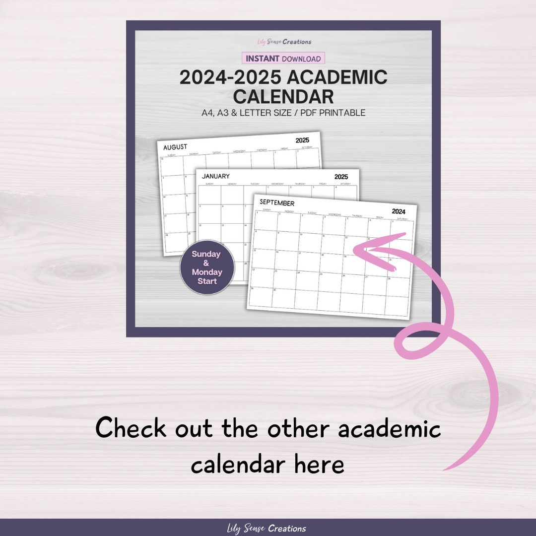 Printable Academic Calendar 2024-2025, Calendar Landscape Format ...