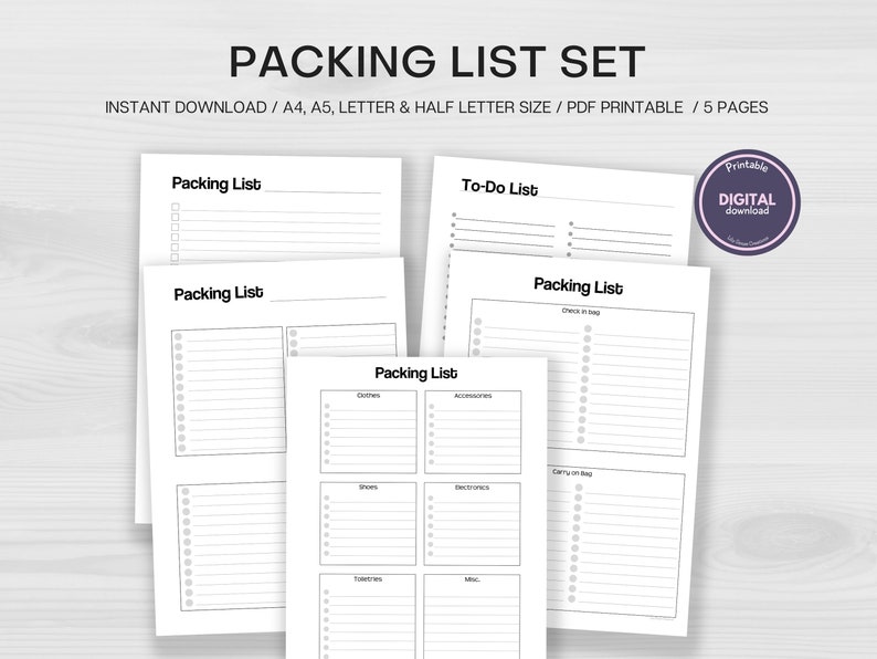 Travel Packing List Printable Holiday Planning Packing - Etsy