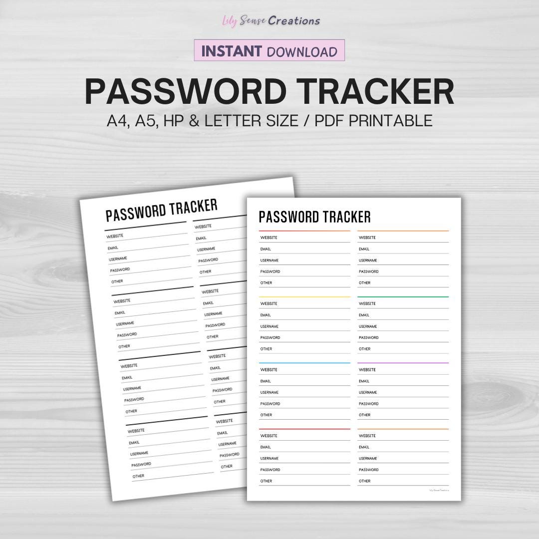 Password Tracker Printable, Password Log, Password Keeper, Instant ...