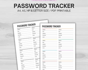 Password Tracker Printable & Fillable, Password Keeper, Password ...