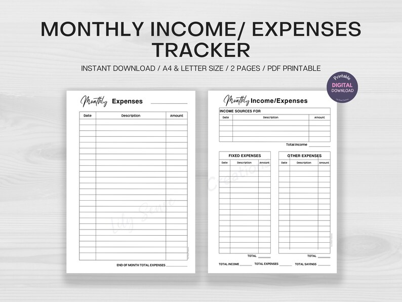 Monthly Income & Expense Tracker Printable Money Tracker - Etsy