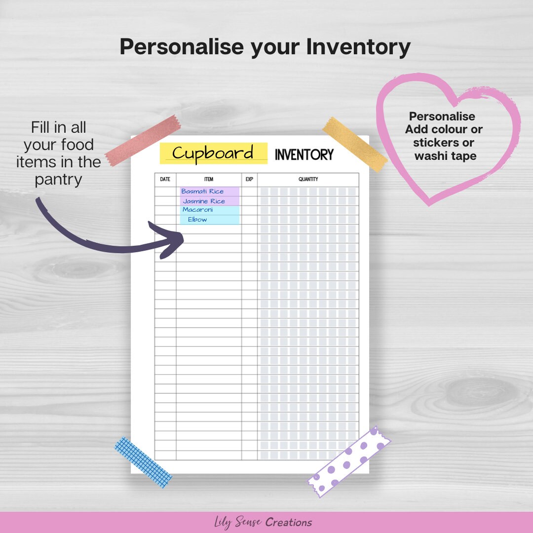 Food Inventory Printable Checklist, Kitchen Inventory, Fridge and ...