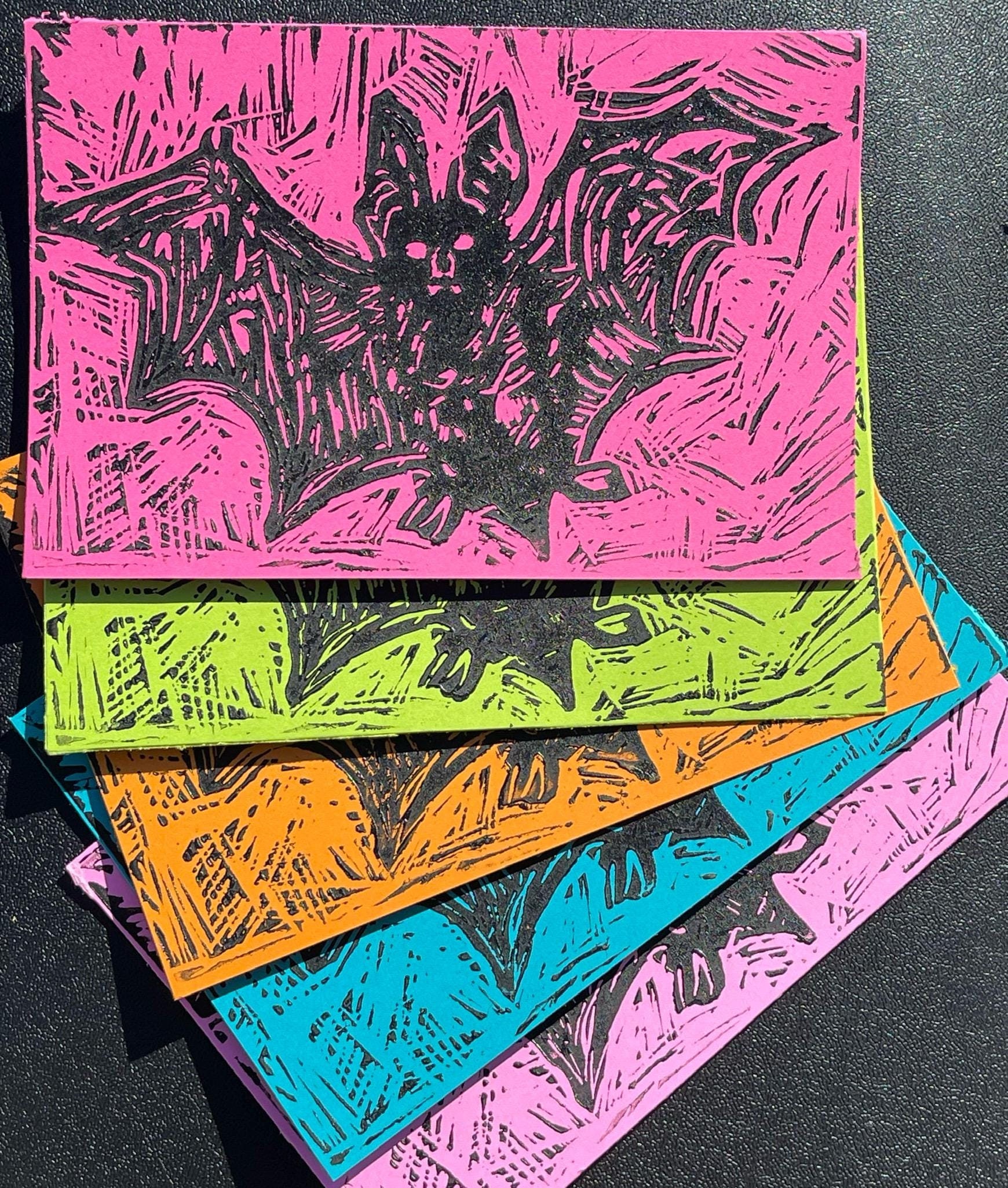 Bat Linocut Prints — Halloween Bat Art - Etsy