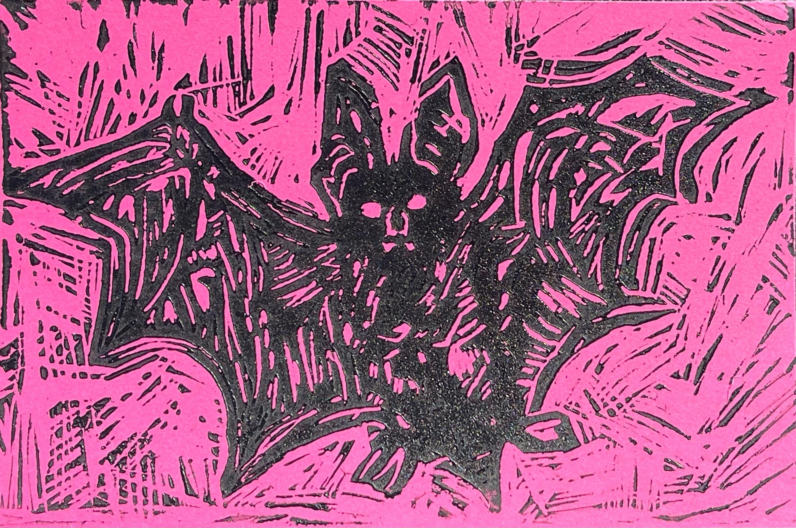 Bat Linocut Prints — Halloween Bat Art - Etsy