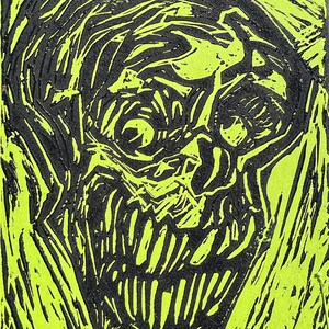 Skull Linocut Print on Colored Paper 4x6 — Horror Art - Etsy