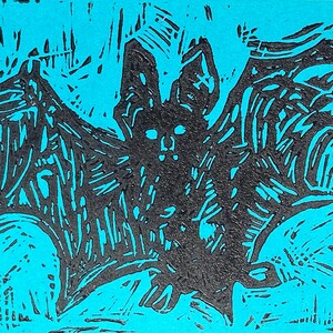 Bat Linocut Prints — Halloween Bat Art - Etsy
