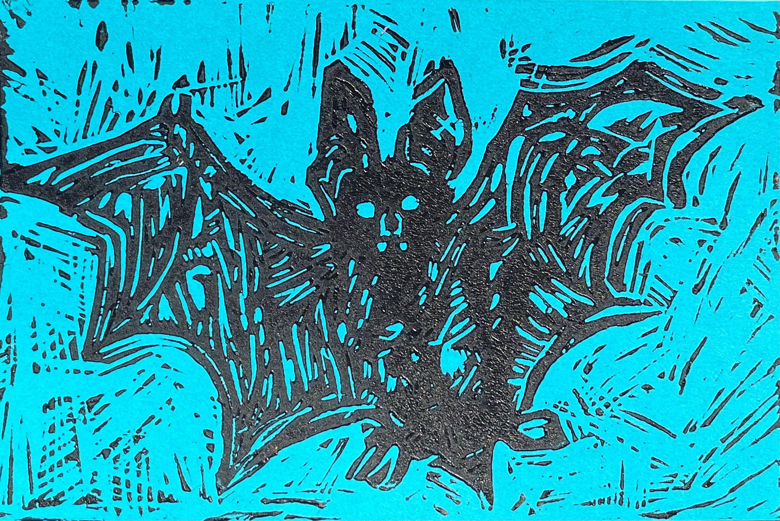 Bat Linocut Prints — Halloween Bat Art - Etsy