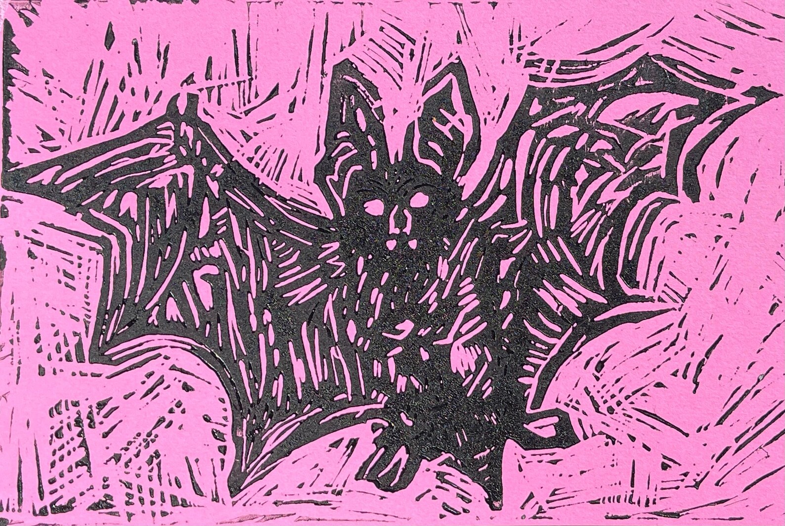Bat Linocut Prints — Halloween Bat Art - Etsy