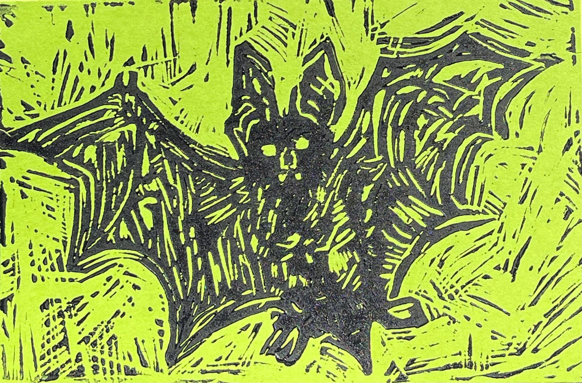 Bat Linocut Prints — Halloween Bat Art - Etsy