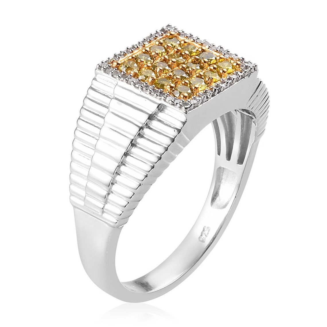 Yellow Diamond and Diamond Men's Ring in Yellow Rhodium | Etsy