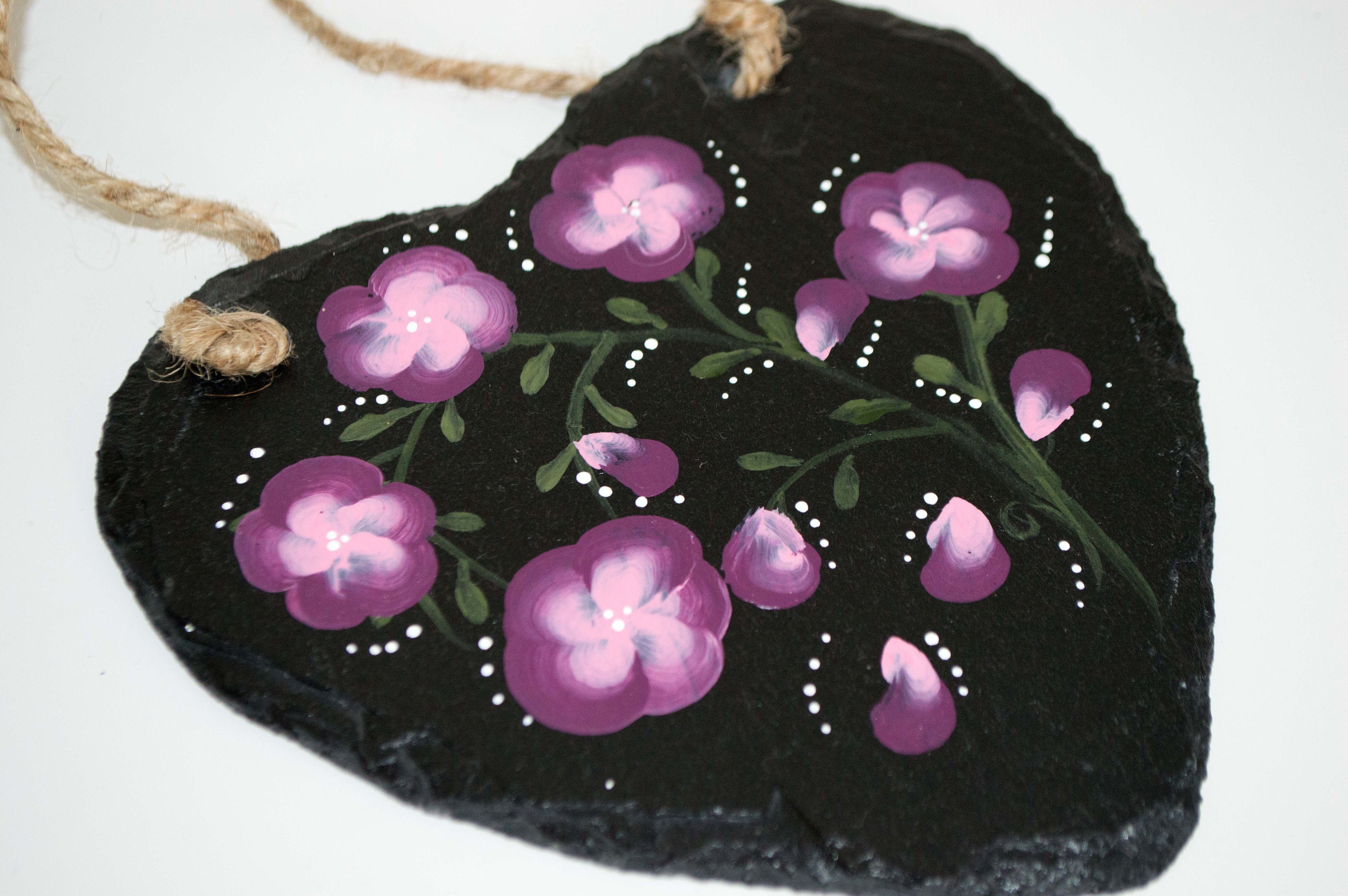 Hand Painted Slate Hanging Heart - Etsy UK