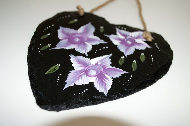 Hand Painted Slate Hanging Heart - Etsy UK