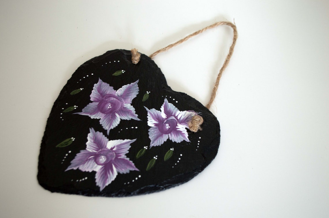 Hand Painted Slate Hanging Heart - Etsy UK