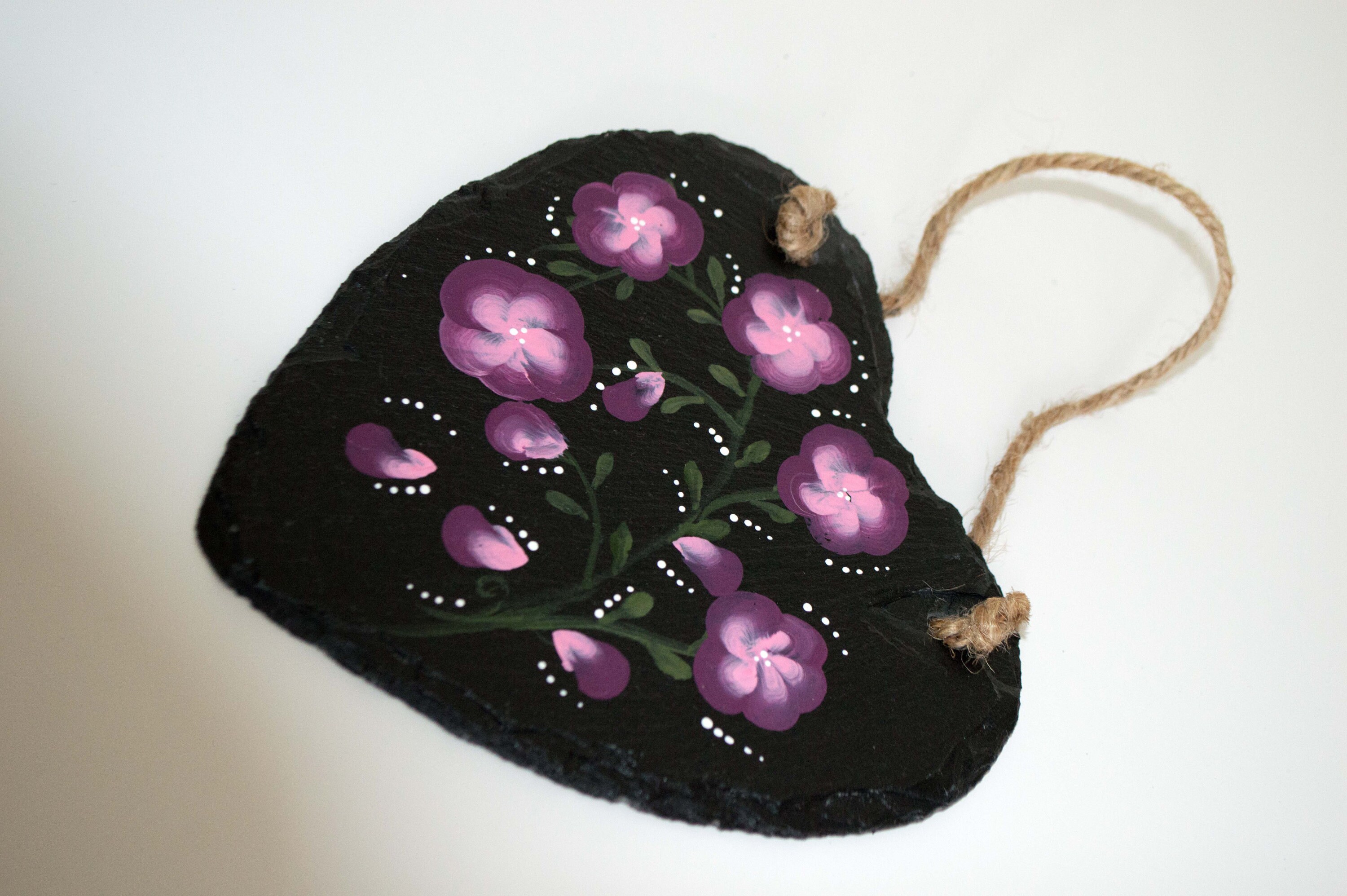 Hand Painted Slate Hanging Heart - Etsy UK