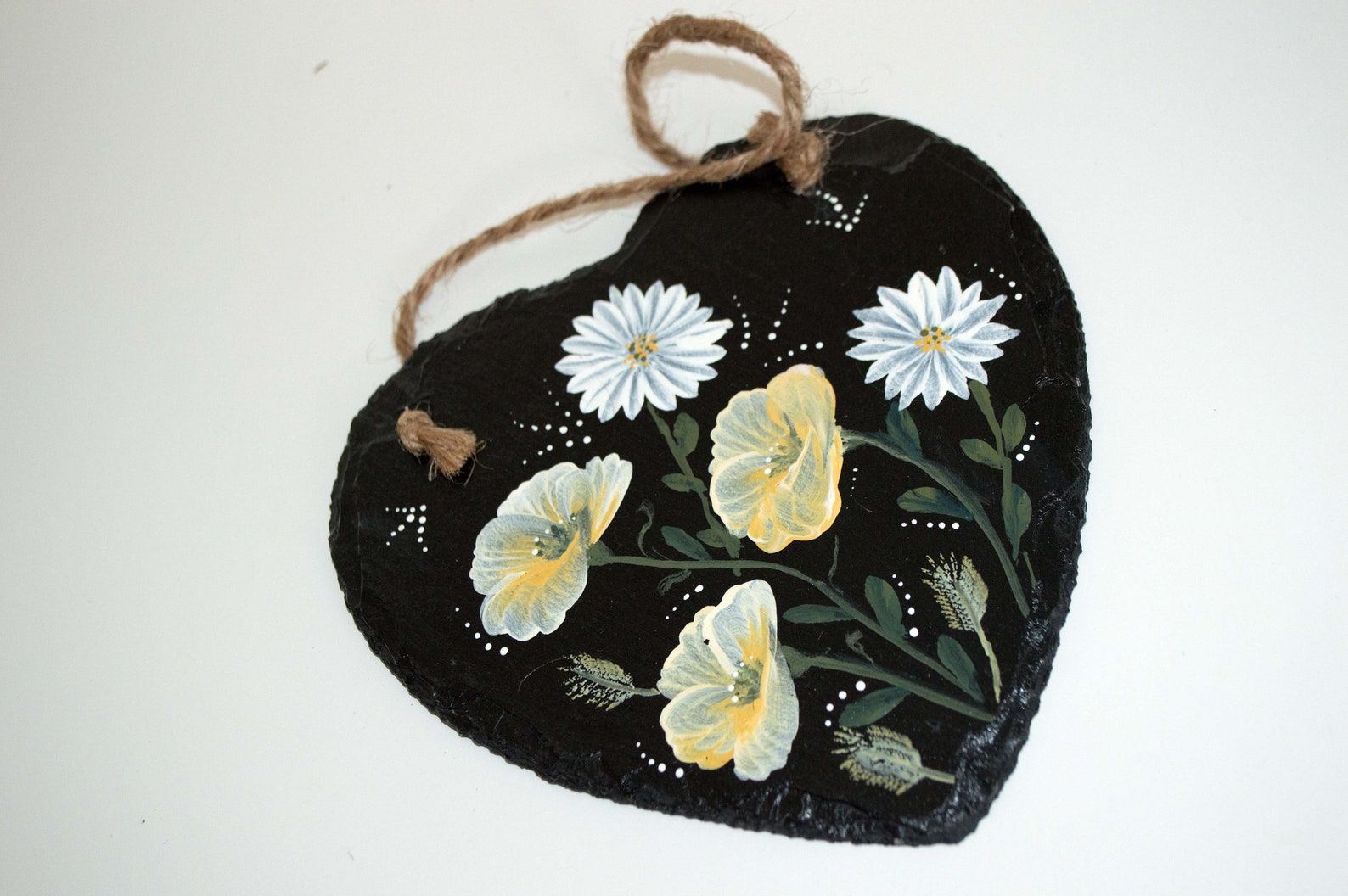 Hand Painted Slate Hanging Heart | Etsy