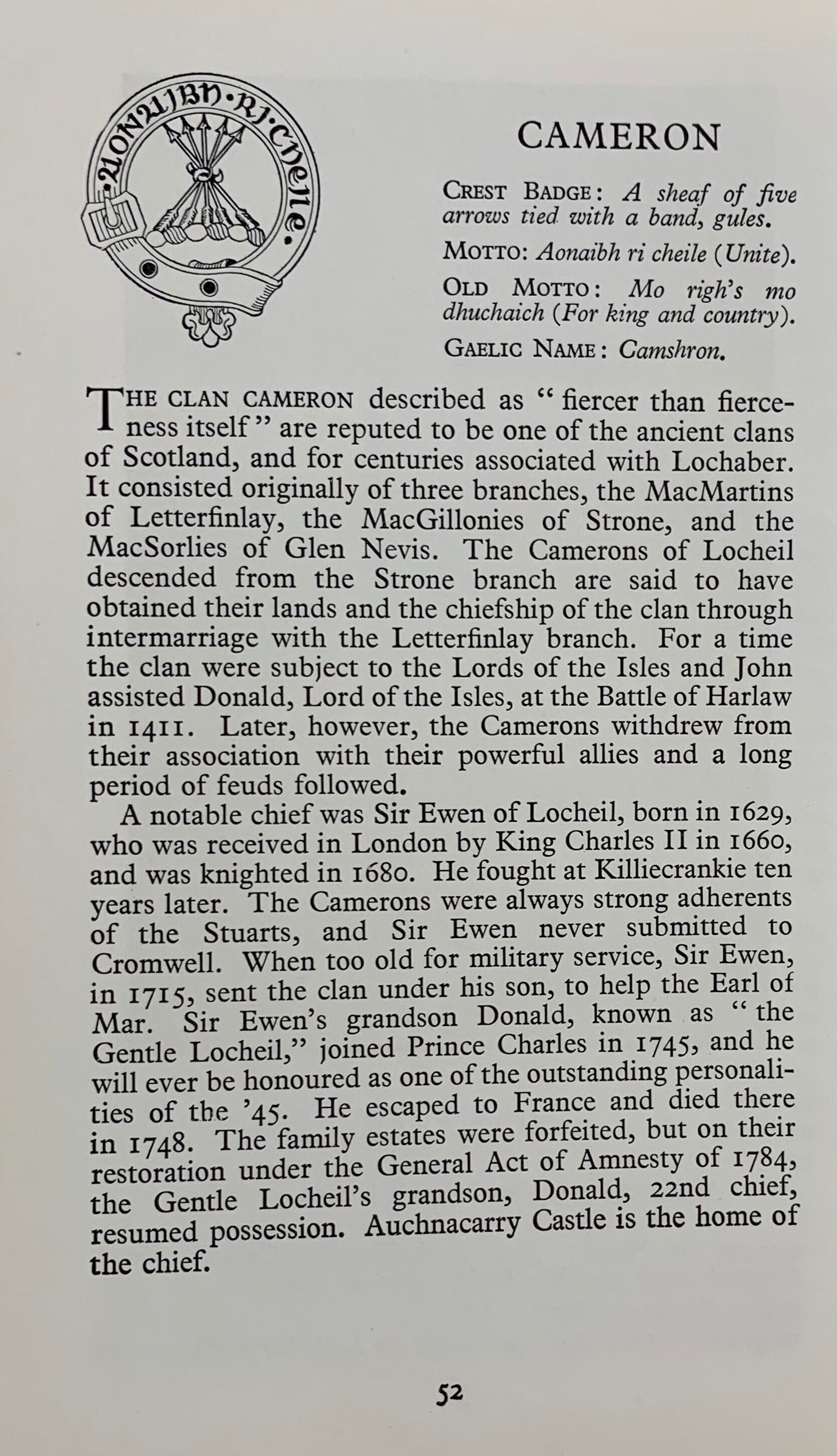 Cameron 1961 Original Vintage Print From the Clans and Tartans - Etsy
