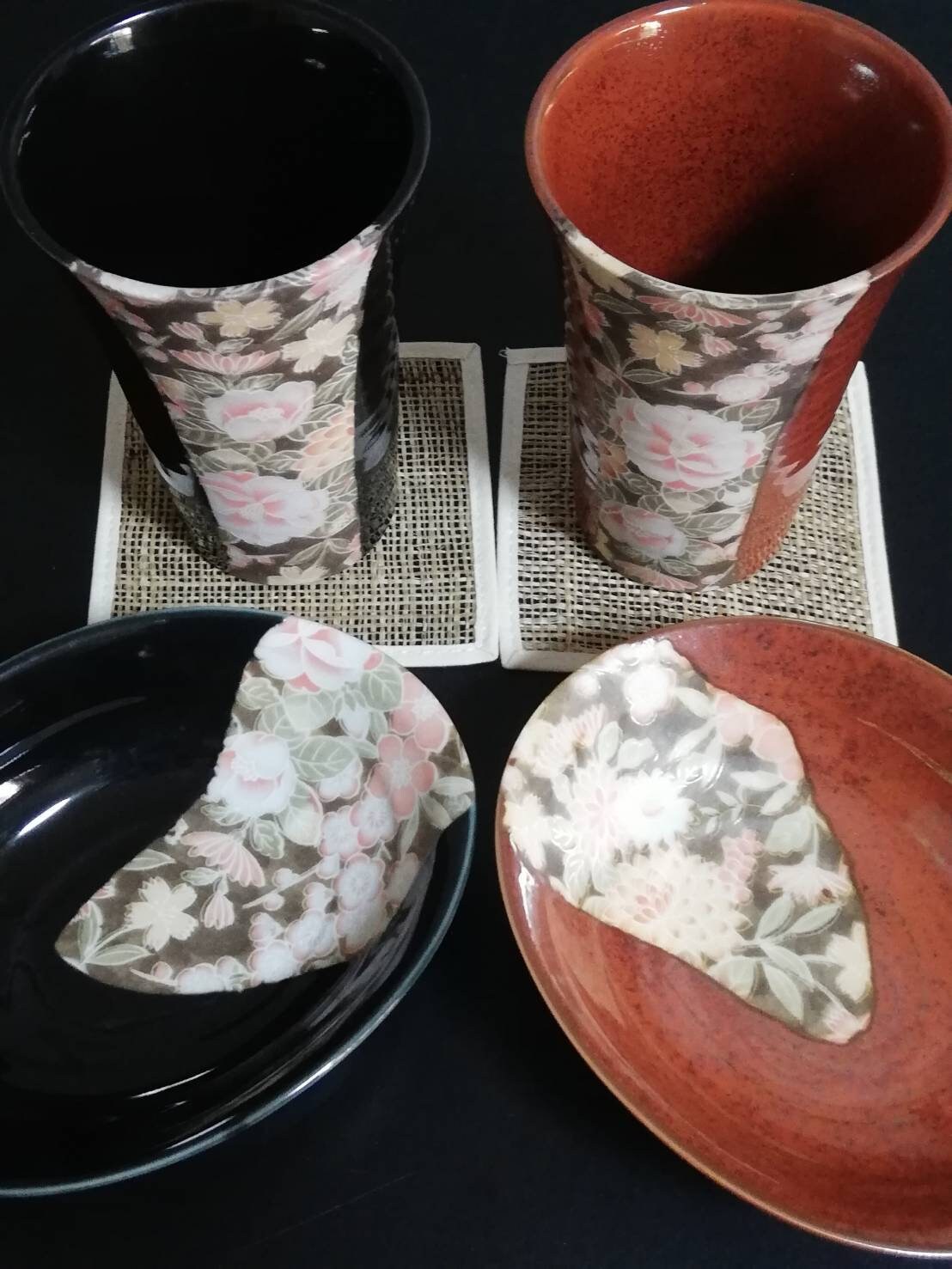 Vintage Japanese Traditional Craft Kaga Yuzen Beer Tumbler and Small ...
