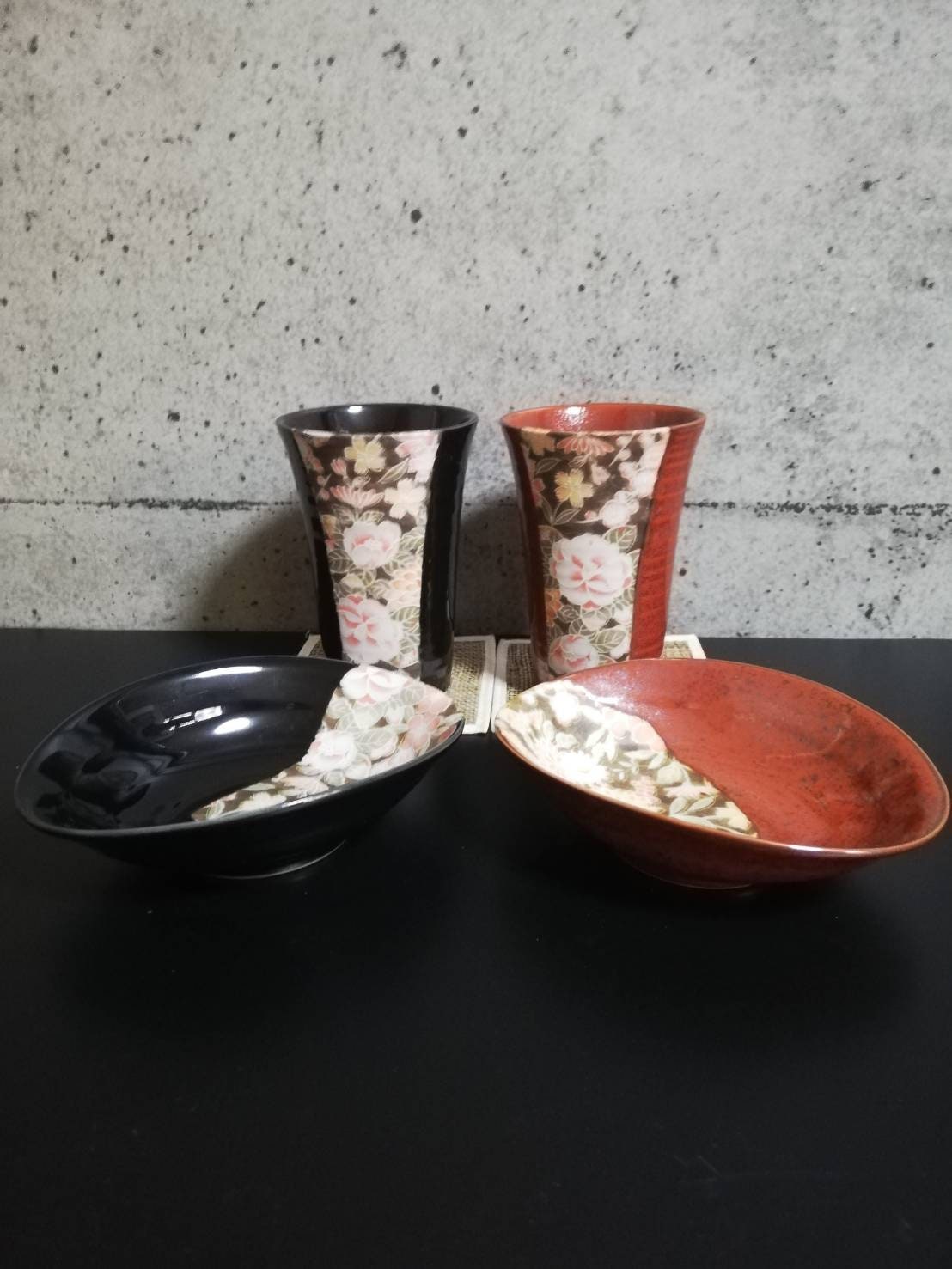 Vintage Japanese Traditional Craft Kaga Yuzen Beer Tumbler and Small ...