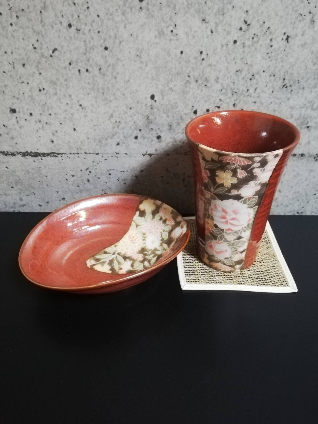 Vintage Japanese Traditional Craft Kaga Yuzen Beer Tumbler and Small ...