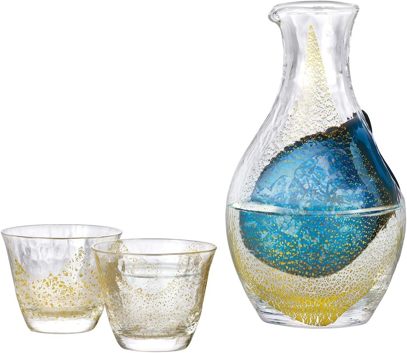 Cold Sake Glass Set Gold Leaf Carafe Made in Japan 3piece Set | Etsy