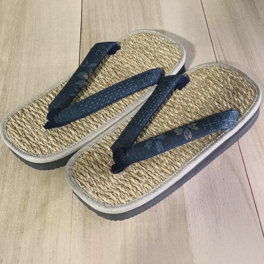 Traditional Japanese Tatami Rush Grass Sandals Setta Navy Men's Made in ...