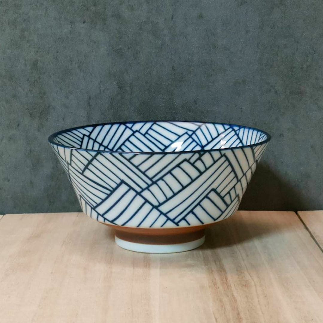 Mino Ware Japanese Traditional Rice Bowl Arrow Feathers Pattern Made in ...