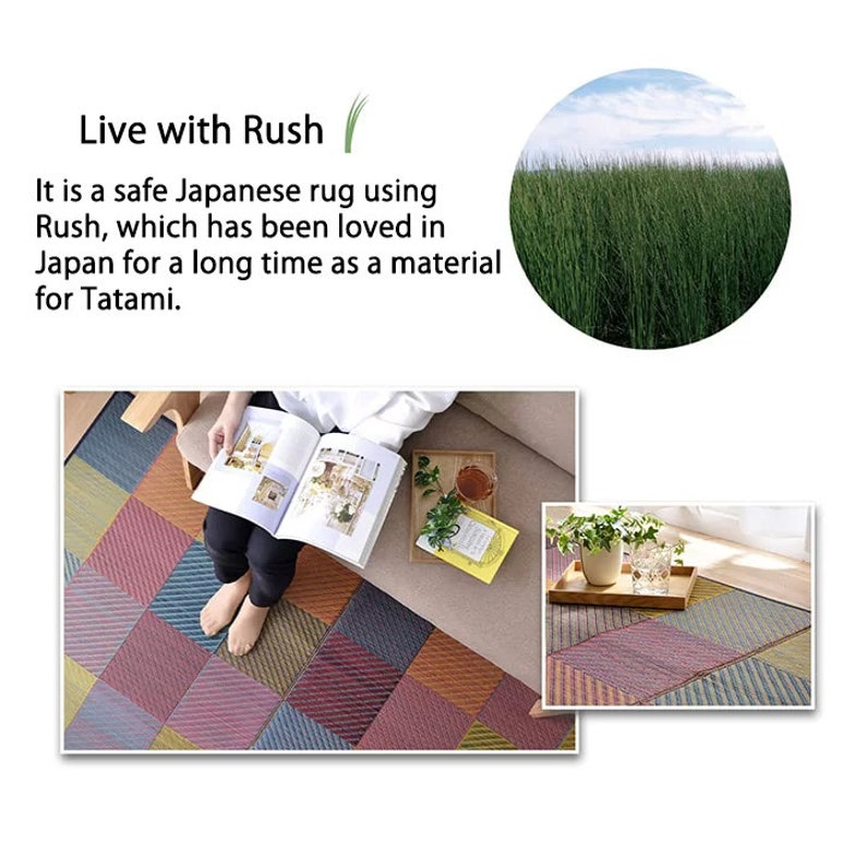 Tatami Rush Rug Carpet DX Colorful Block Blue Made in Japan - Etsy