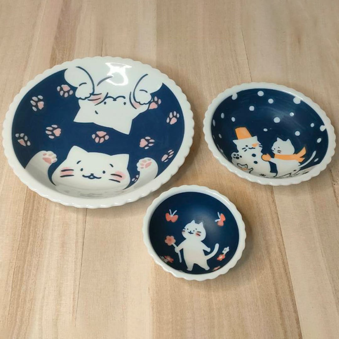 Mino Ware Kitty Cat Meow Plate Set Made in Japan - Etsy