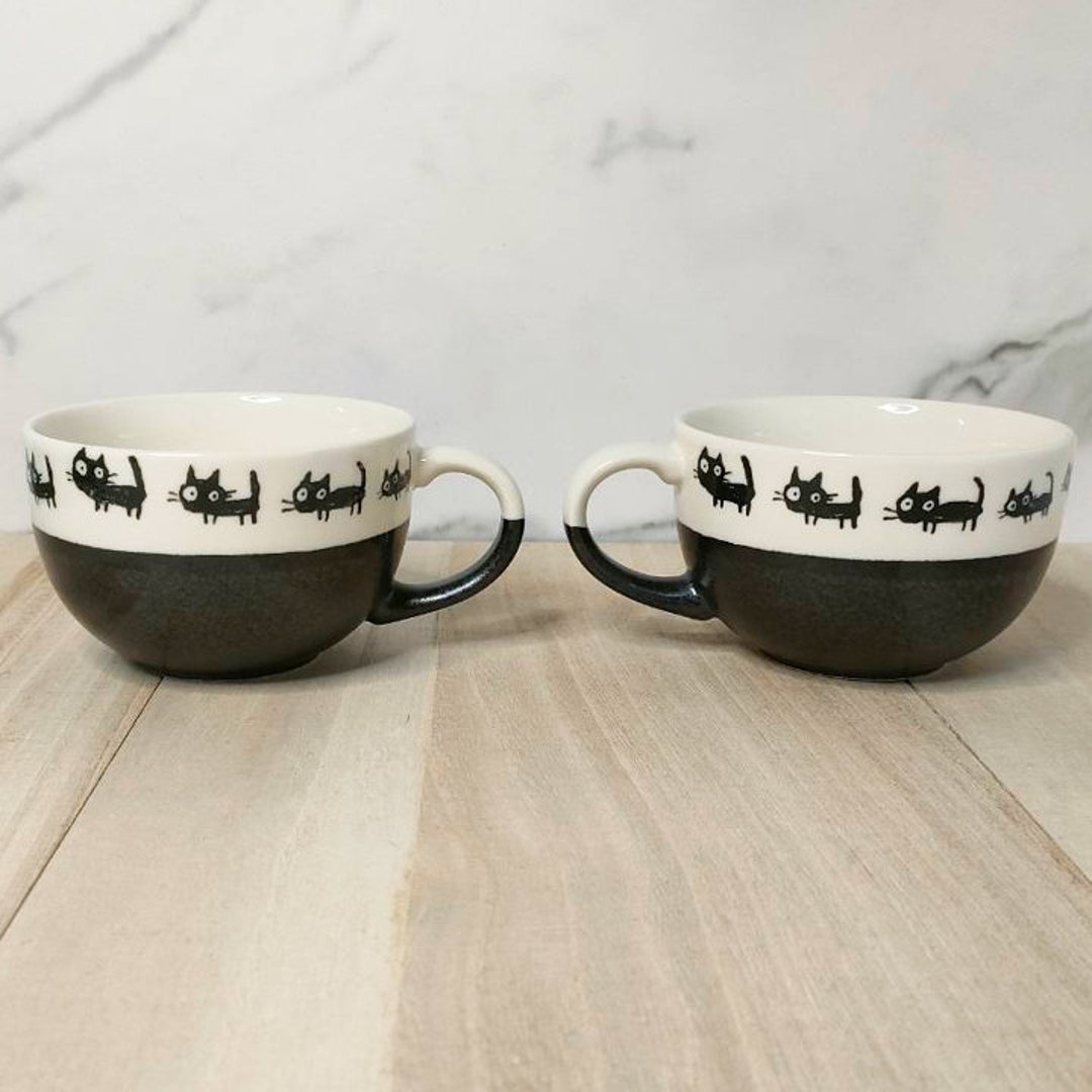 Mino Ware Black Kitty Cat Cafe Latte Cup Set - Etsy