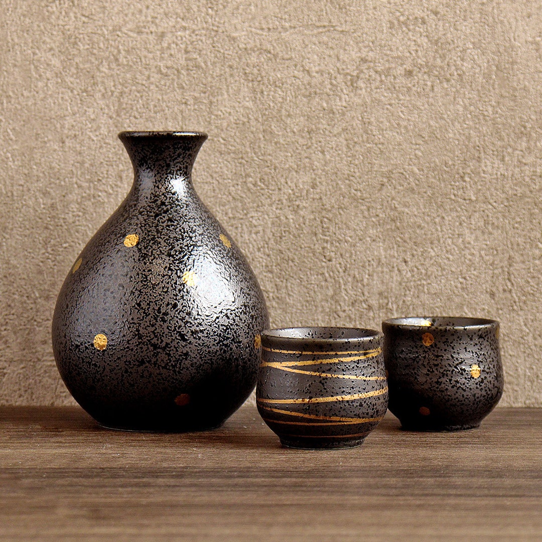 Minoware Gold Crystal SAKE Bottle 2 SAKE Cups Set Made in Japan - Etsy