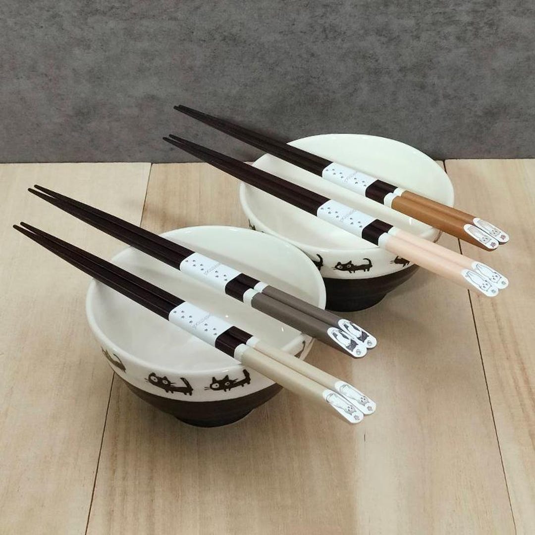 Mino Ware Black Kitty Cat Meow Two Rice Bowls Kitty Cat Wakasa ...