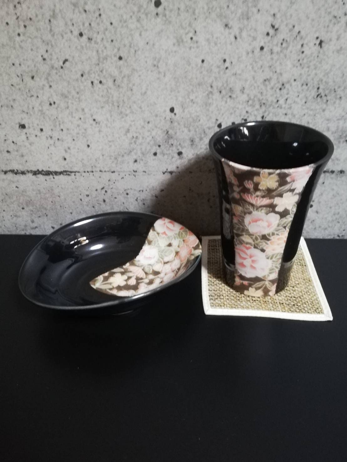 Vintage Japanese Traditional Craft Kaga Yuzen Beer Tumbler and Small ...