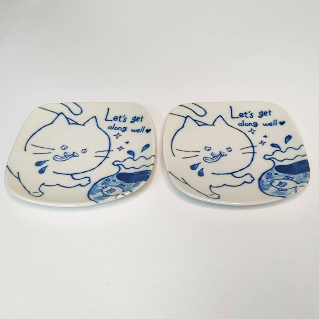 Mino Ware Kawaii Kitty Cat Plate Dish Good Friend 2 Piece Set - Etsy