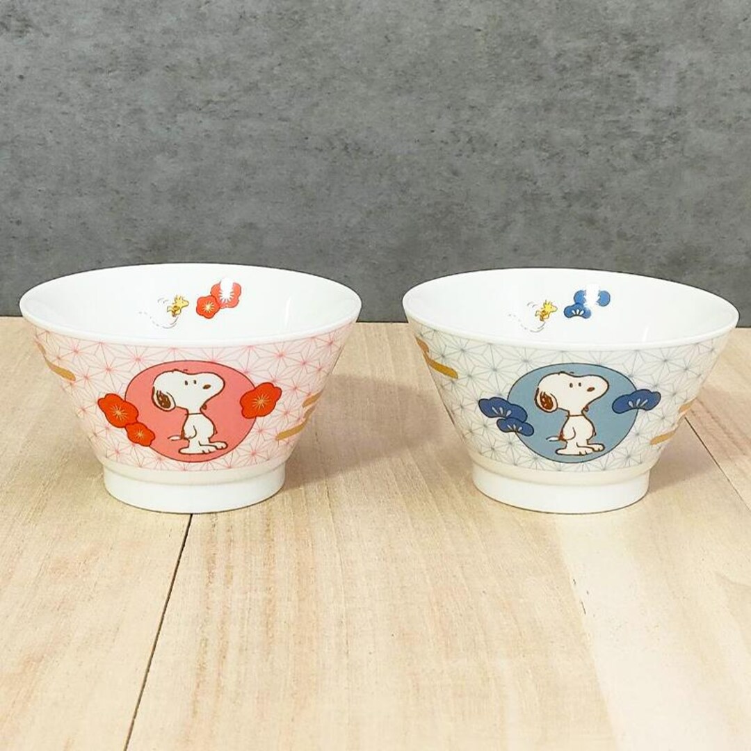 PEANUTS Snoopy Rice Bowl Red Plum Blue Pine Set Made in Japan - Etsy