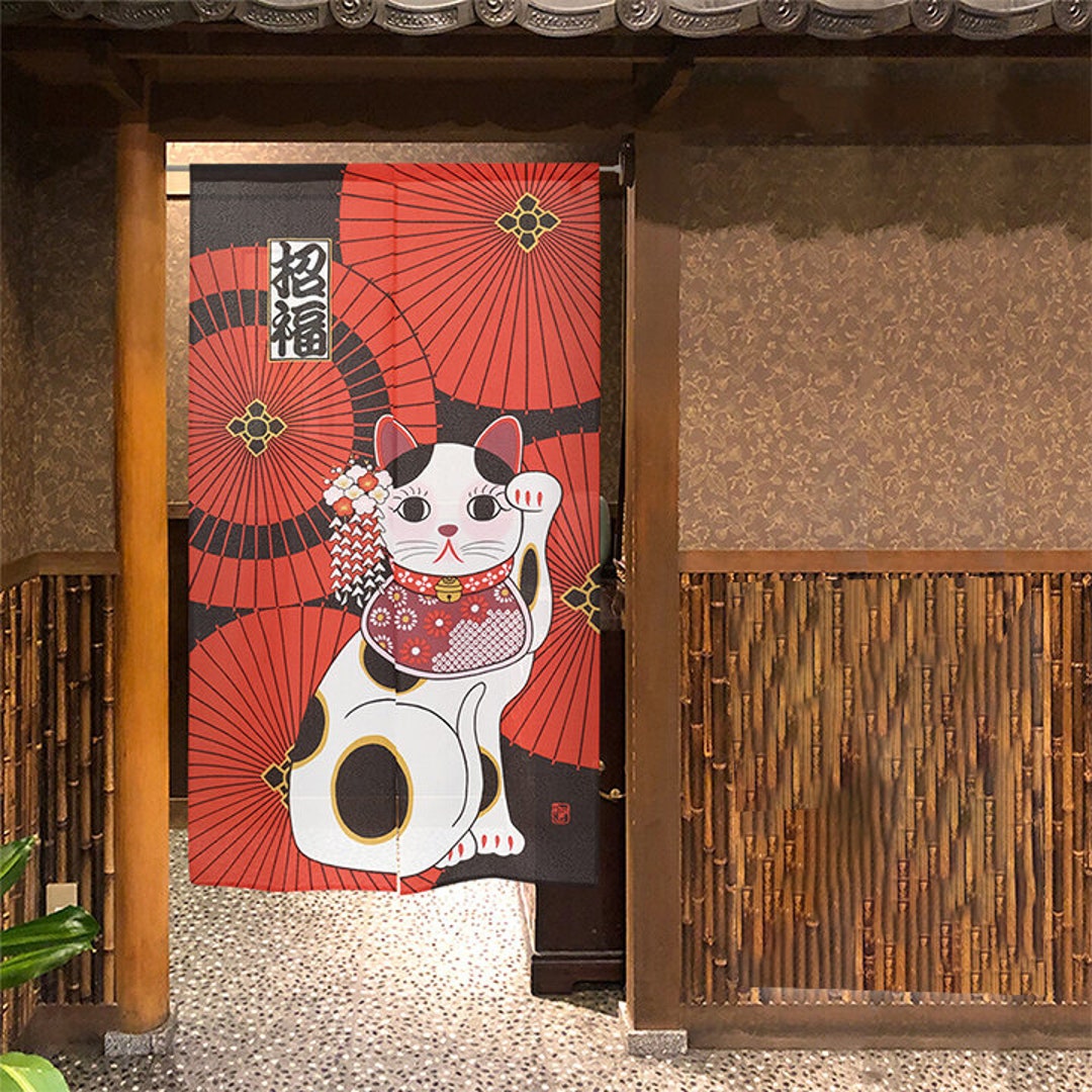 Noren Tapestry Goodwill Manekineko Beckoning Cat for Good Luck Japanese ...