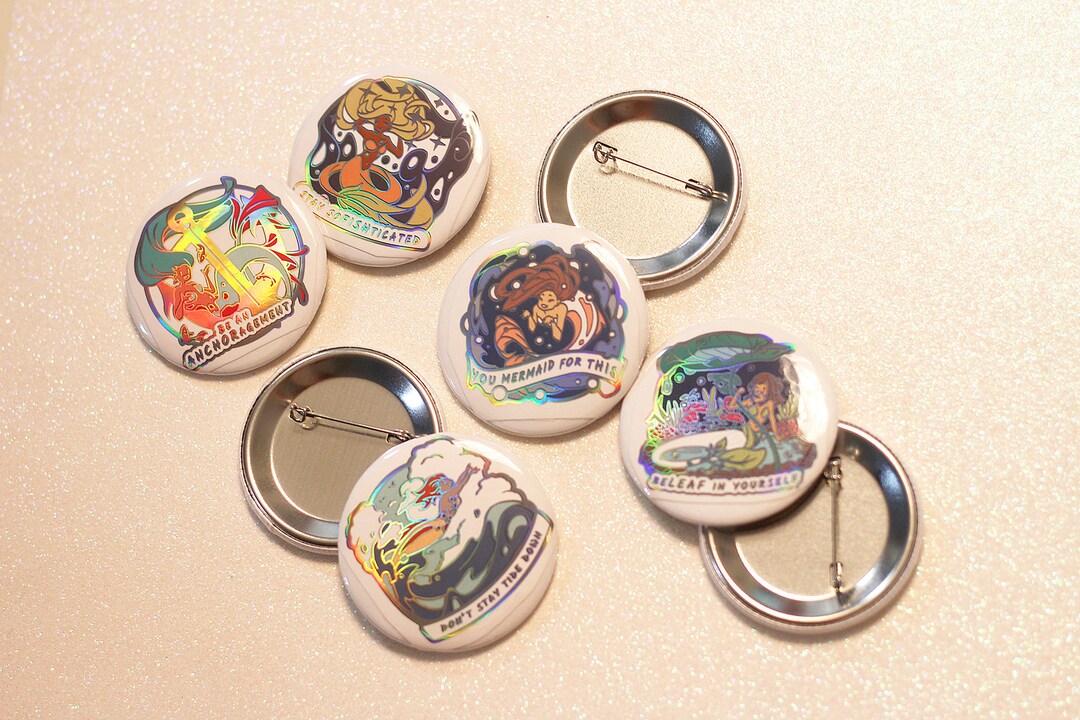 Holographic Button Pins - Motivational Mermaid Art - Etsy